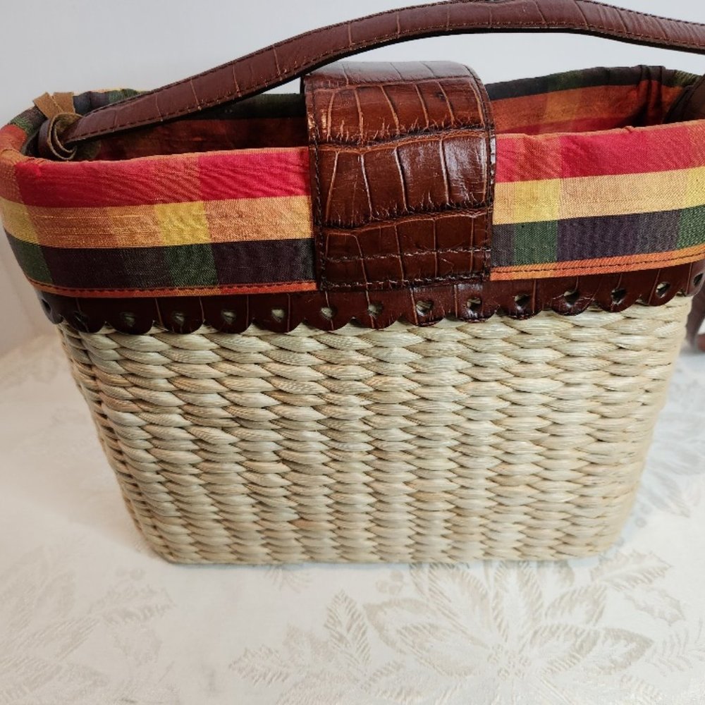 Vintage Brighton Straw Wicker Bag Crossbody Purse Wit… - Gem